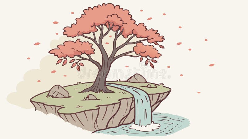 Floating Island with Tree and Waterfall Vector Art, Vector Design ...