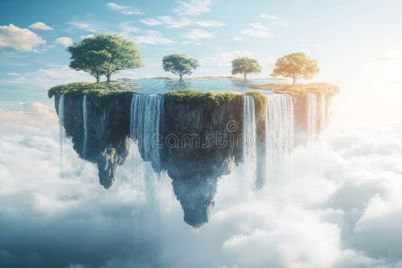 Floating Island with Trees and Waterfalls Creates Surreal Landscape ...