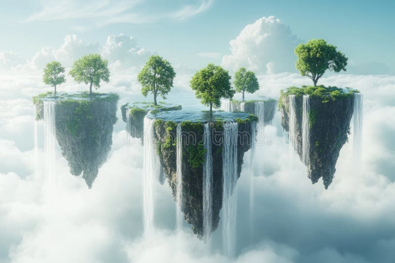Floating Island with Trees and Waterfalls Creates Surreal Landscape ...