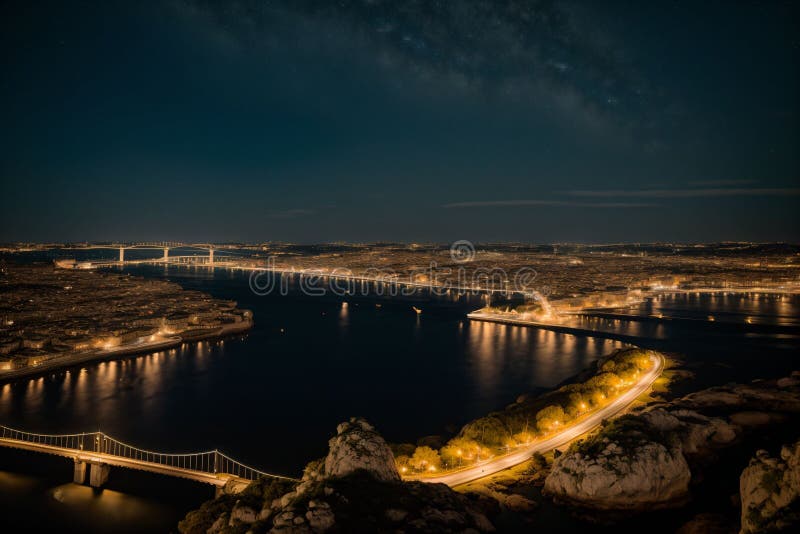 Floating Islands Connected by Bridges of Woven Starlight Stock ...