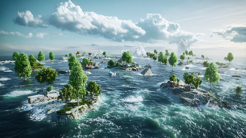 Floating islands stock illustration. Illustration of realistic - 390430725