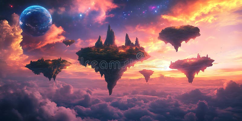Floating Islands: Fantasy Art Wallpaper Stock Illustration ...