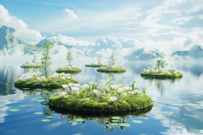 Floating Islands of Paradise Stock Illustration - Illustration of ...