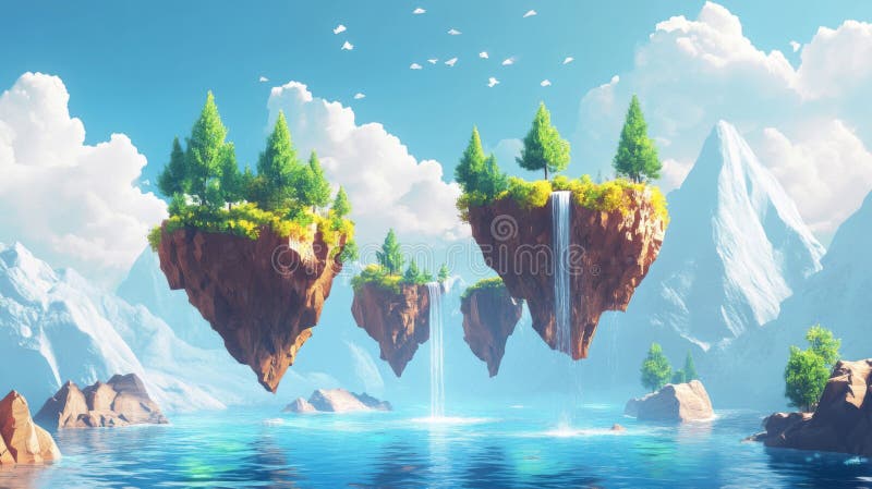 Floating Islands Pixel Art Landscape Stock Illustration - Illustration ...