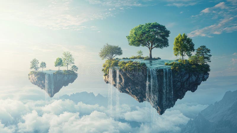 Floating Islands with Trees and Waterfalls, Creating a Fantastical ...