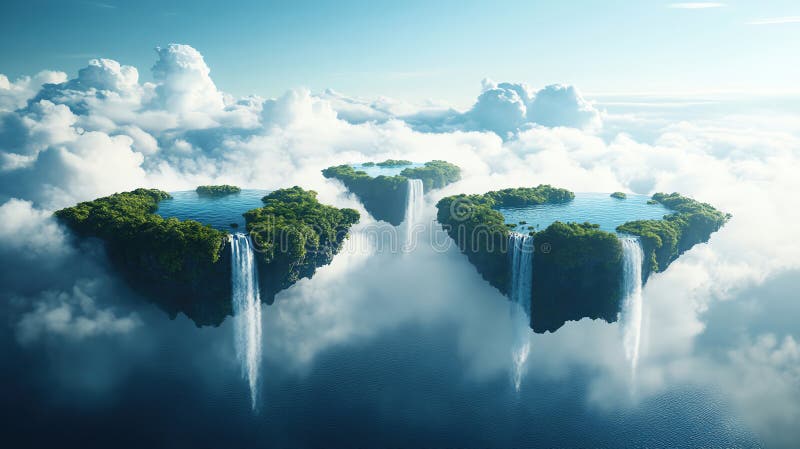 Floating Island with Waterfall Flowing into the Sky Generative AI ...
