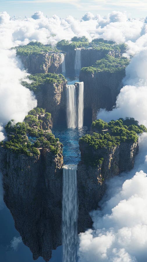 Floating Islands with Waterfalls Cascading into the Sky. Stock Image ...