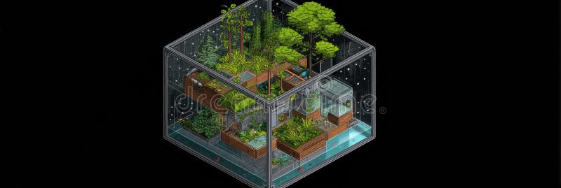 Innovative Floating Isometric Greenhouse Ecosystem Cube Showcasing ...