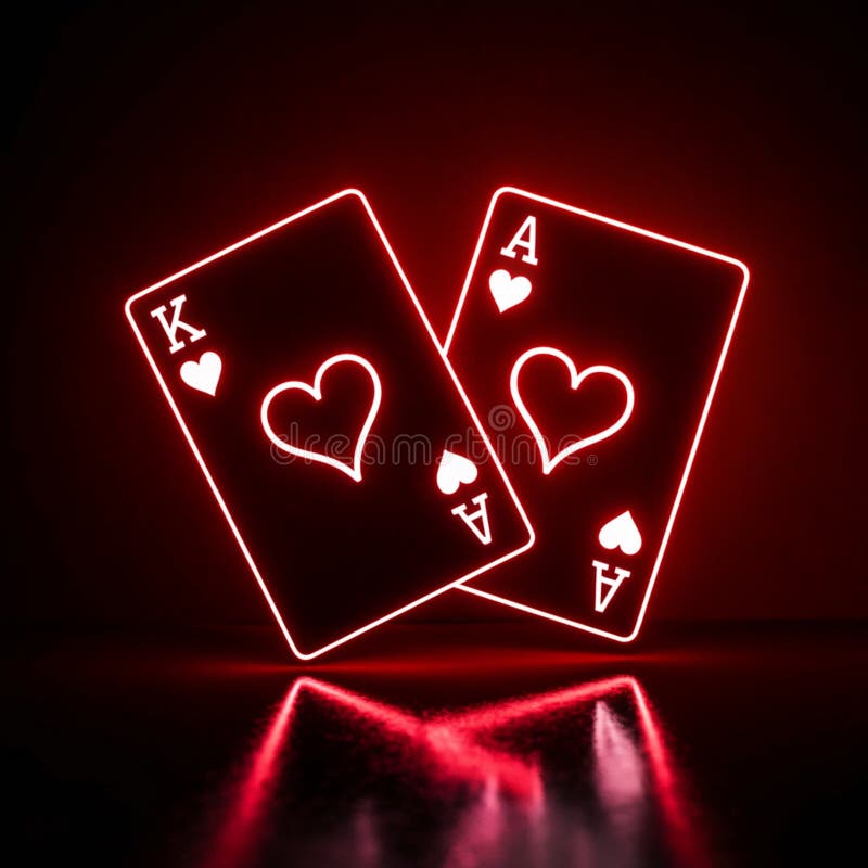 Floating K and a of Hearts Glow Red, Reflecting on Surface, Dark ...