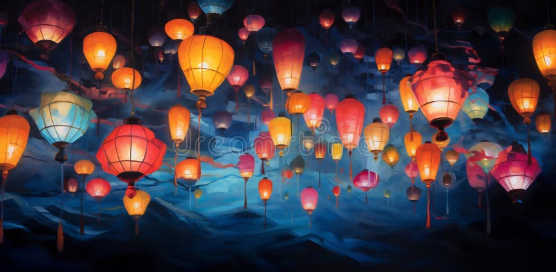 Floating Lanterns Fill the Sky Stock Photo - Image of color, symbolic ...