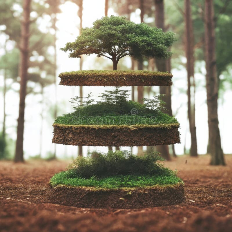 Layered Landscape of Floating Vegetation in Forest, Eco-fantasy Concept ...