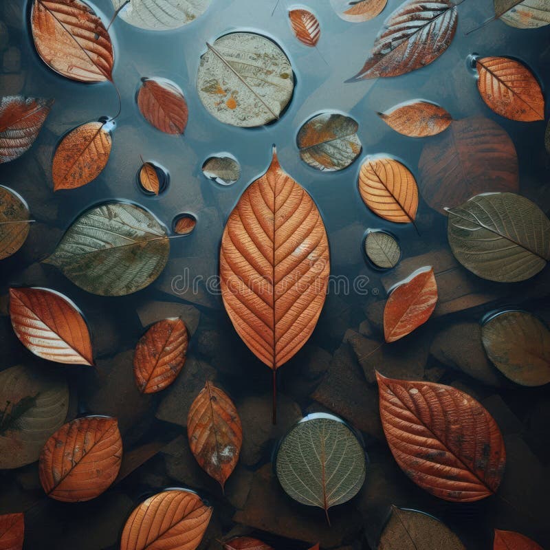 Floating Leaves on the Water, a Symbol of Autumn Tranquility. Stock ...