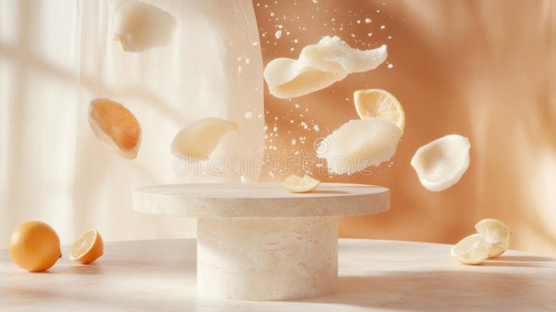 Floating Lemon Peels on White and Beige Background Stock Illustration ...