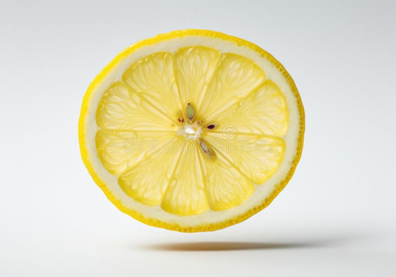 A Floating Lemon Slice, Perfectly Horizontal, on a Solid White ...