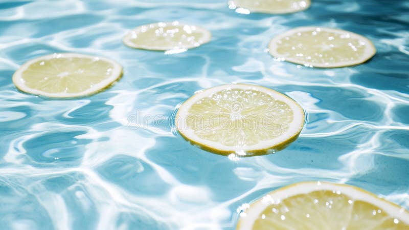 Floating Lemon Slices in Aqua Water Stock Illustration - Illustration ...