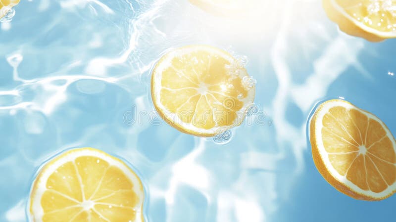 Floating Lemon Slices in Blue Water Stock Illustration - Illustration ...