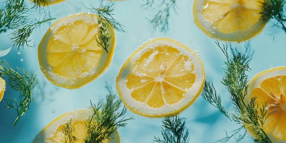 Floating Lemon Slices and Dill in Water Create a Refreshing and Vibrant ...
