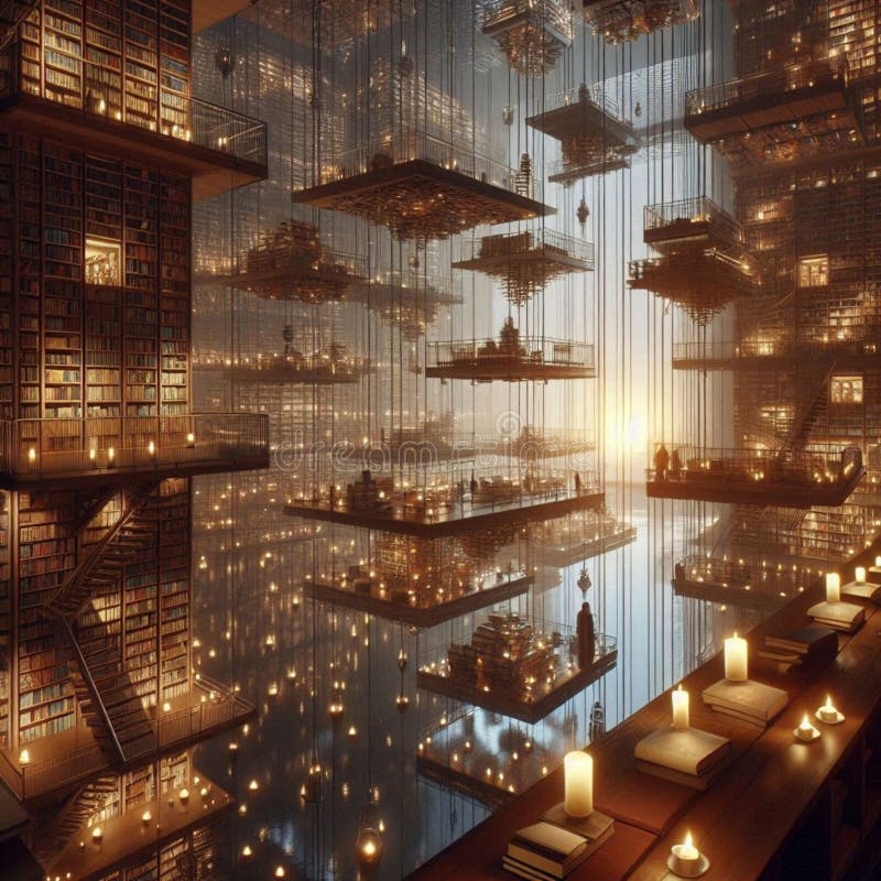 Floating Library - 1 stock photo. Image of space, glow - 356897680