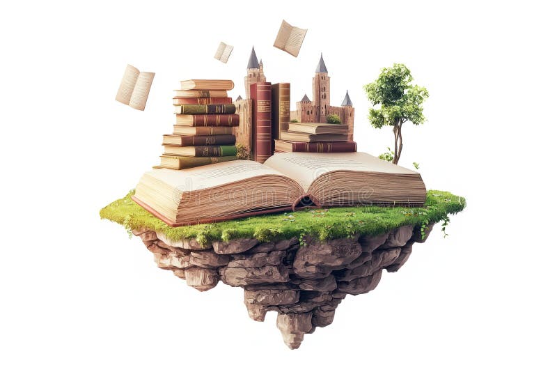 Floating Library Island Books Enchanted Scrolls Set Air White ...