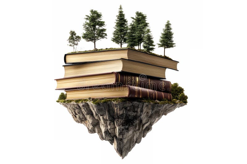 Floating Library Island with Floating Books and Enchanted Scrolls, Set ...