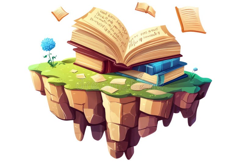 Floating Library Island with Floating Books and Enchanted Scrolls, Set ...
