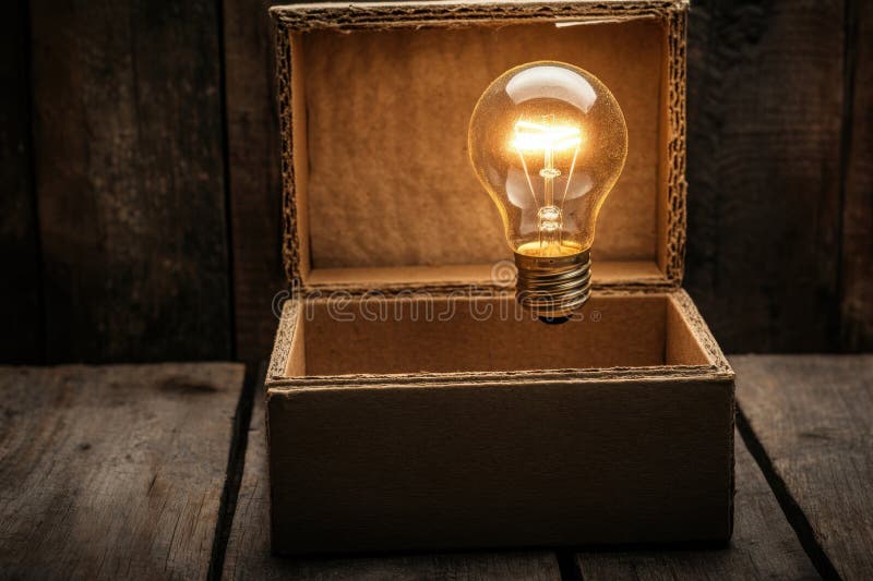 Floating Light Bulb in Box stock image. Image of imagination - 382317541