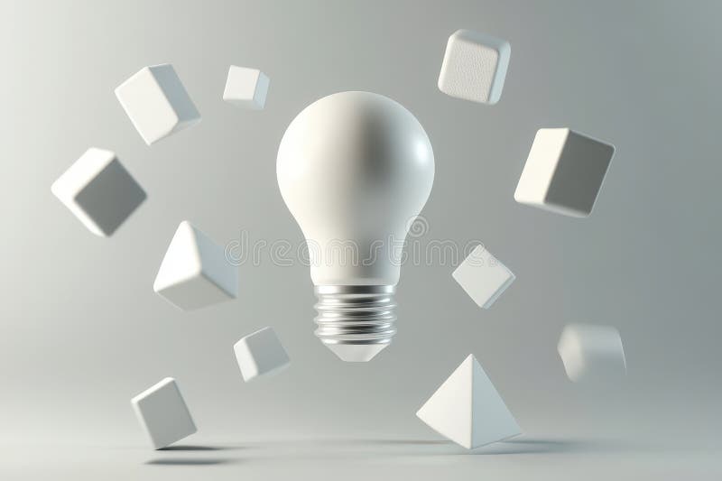 A Floating Light Bulb Surrounded by Geometric Shapes on a Minimalist ...