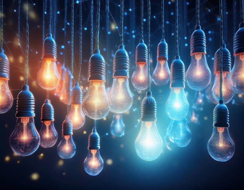 Floating Light Bulbs with Digital Brain: AI Innovation, Neural Networks ...