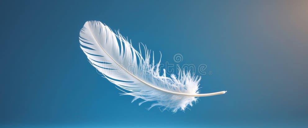 Floating Lightness. a Single White Feather on a Serene Blue Gradient ...