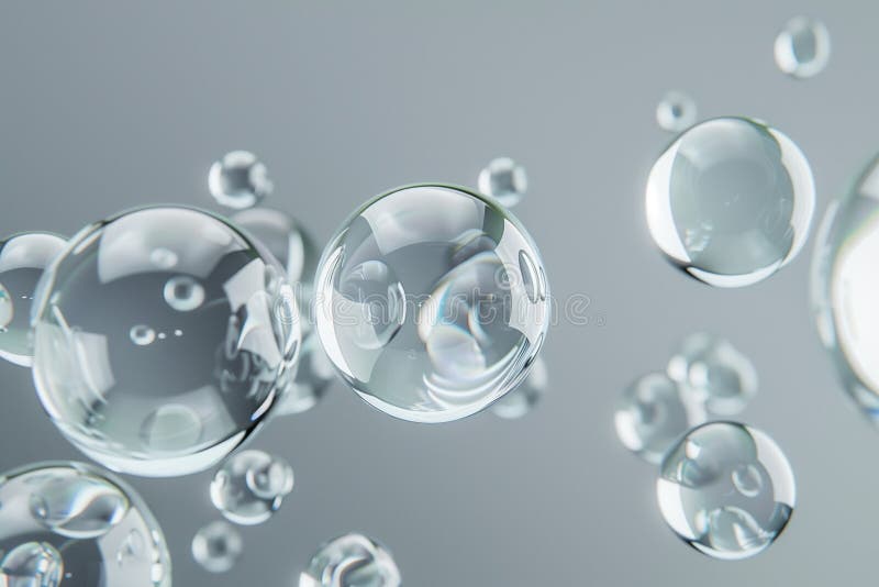 Floating Liquid Transparent Bubbles Colliding in a 3d Abstract Render ...