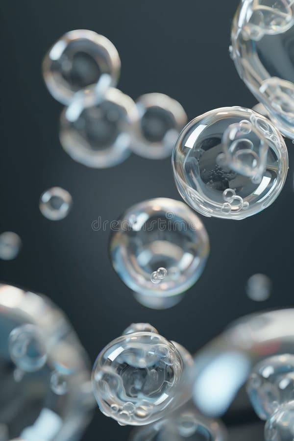 Floating Liquid Transparent Bubbles Colliding in a 3d Abstract Render ...