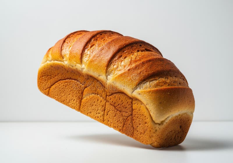A Floating Loaf of Bread with a Golden Crust, on a Solid White ...