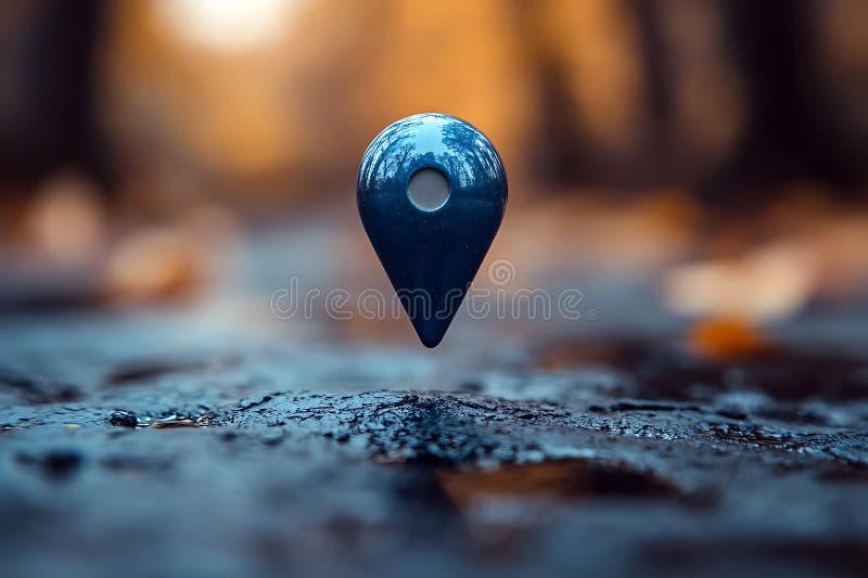 Floating Location Marker in an Autumn Path Surrounded by Trees in Soft ...