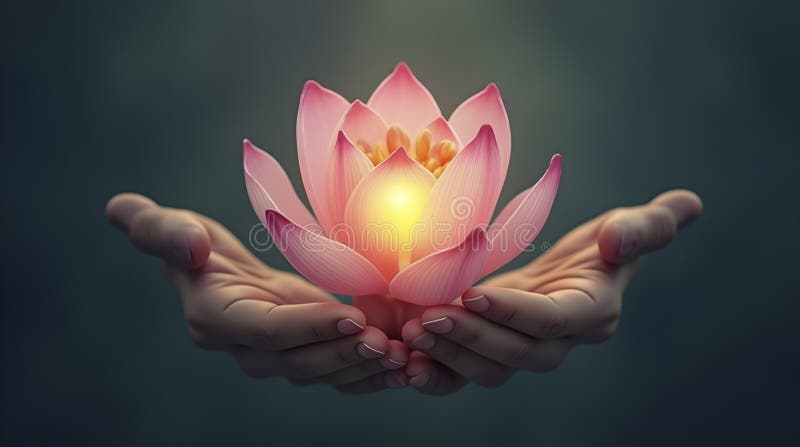 Floating Lotus Flower with a Glowing Core, Ai Generated Image Stock ...