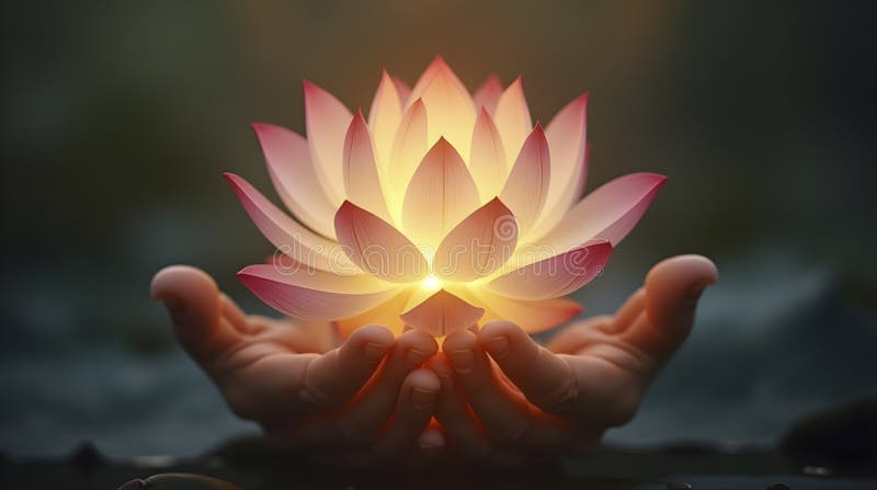 Floating Lotus Flower with a Glowing Core, Ai Generated Image Stock ...