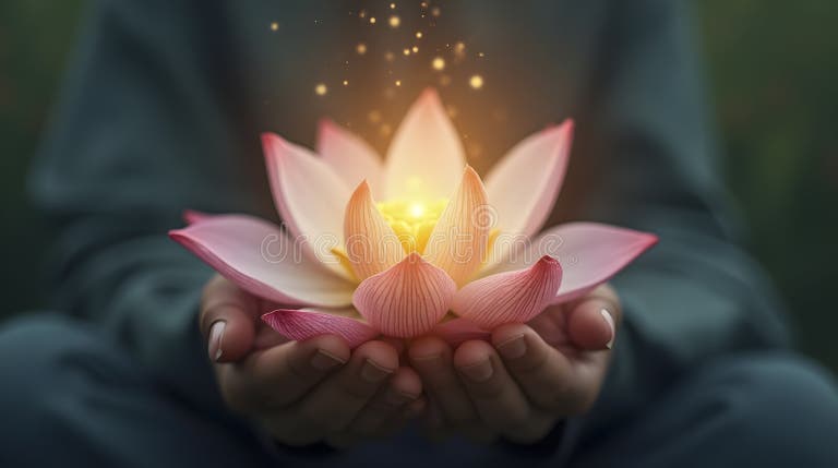 Floating Lotus Flower with a Glowing Core, Ai Generated Image Stock ...