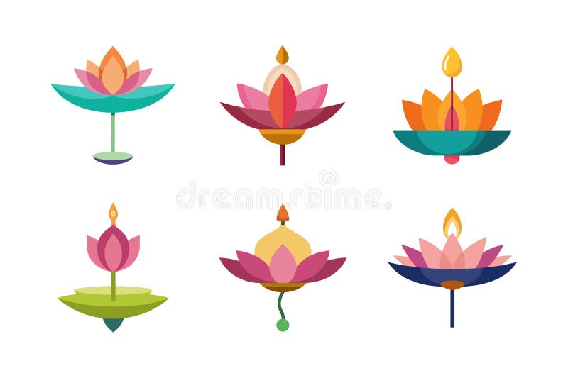 Floating Lotus Lamp Vector Art Illustration Bundle Stock Vector ...