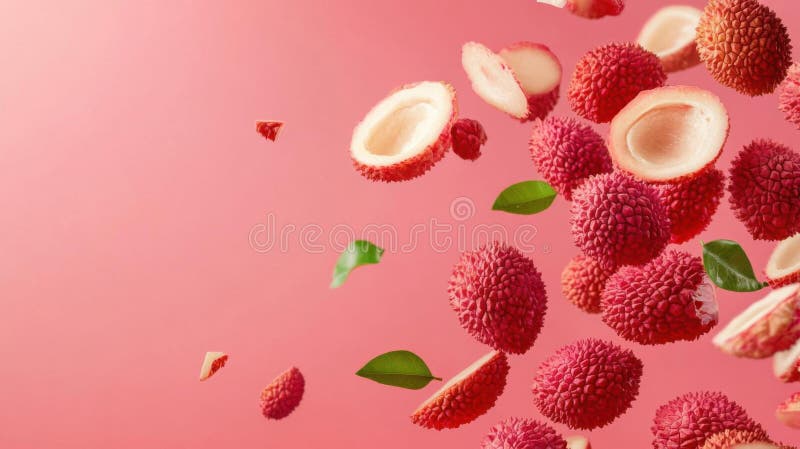 Floating Lychees, Pink Background, Fresh Fruit Stock Illustration ...
