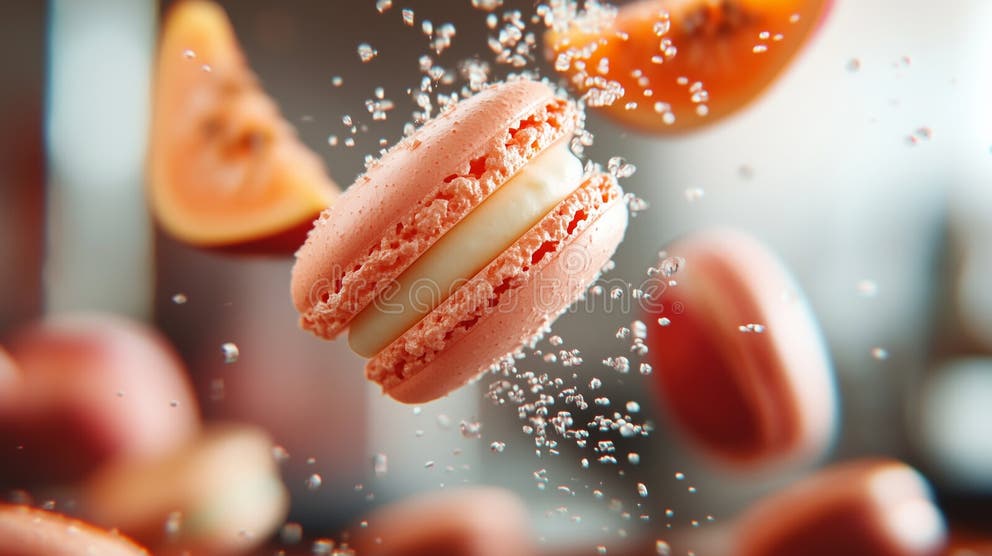 Floating Macarons with Fresh Guava Fruit Stock Photo - Image of indoors ...