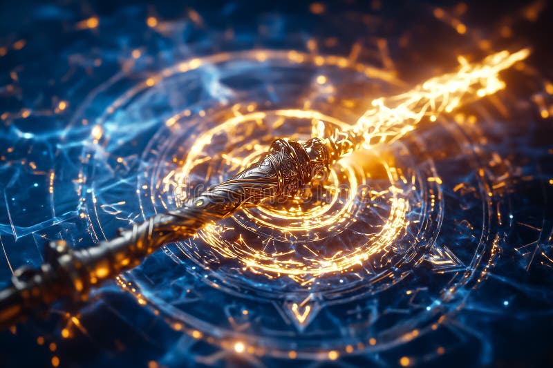A Floating Magical Scepter Radiates Energy within a Mystical Circular ...