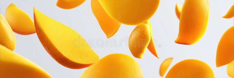 Floating Mango Slices Cast Realistic Shadows Against a Clean Background ...