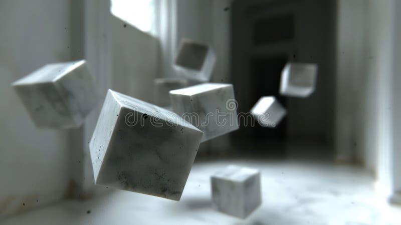 Floating Marble Cubes in a Minimalistic Interior Space Stock ...