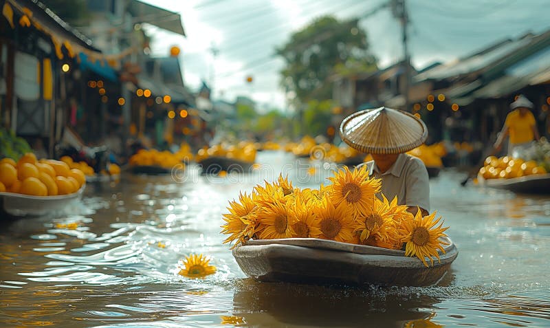 Floating Market Sunflowers stock image. Image of summer - 329608519