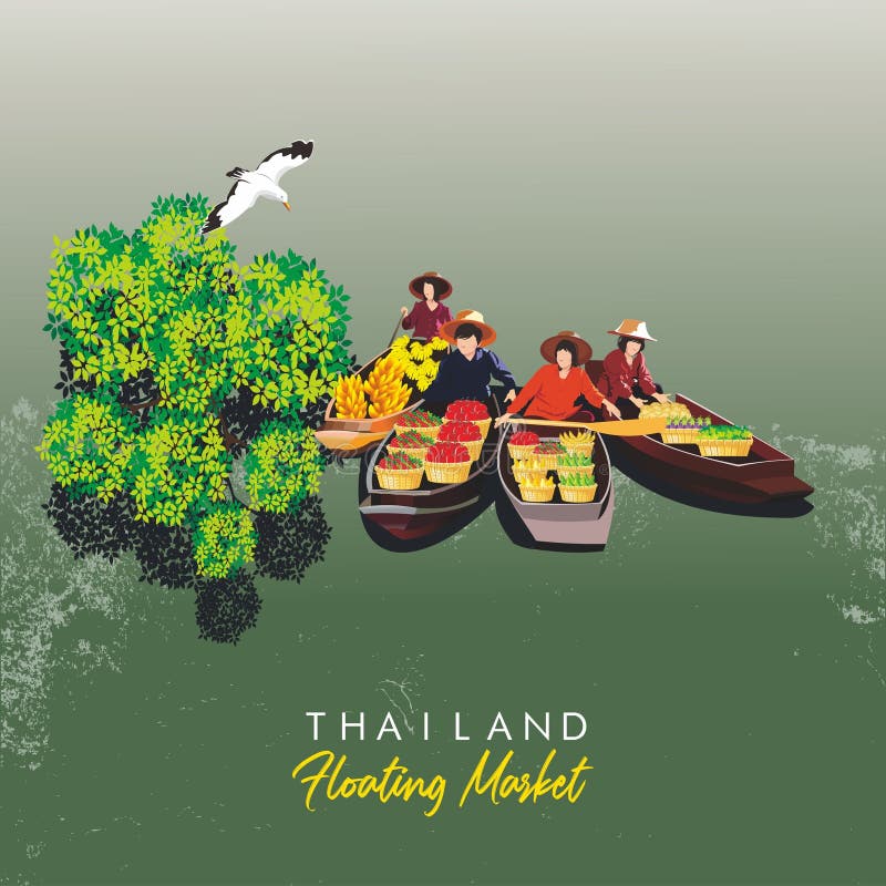 Floating Market Panorama Stock Illustrations – 23 Floating Market ...