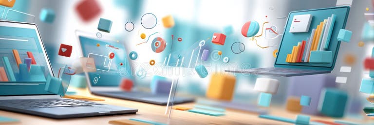 Floating Marketing Dashboard Tools Illuminate the Workspace in a ...