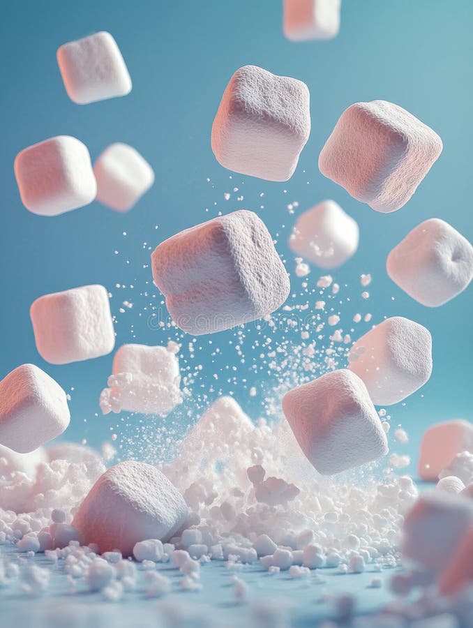 Floating Marshmallows Over Blue Background Stock Photos - Free ...