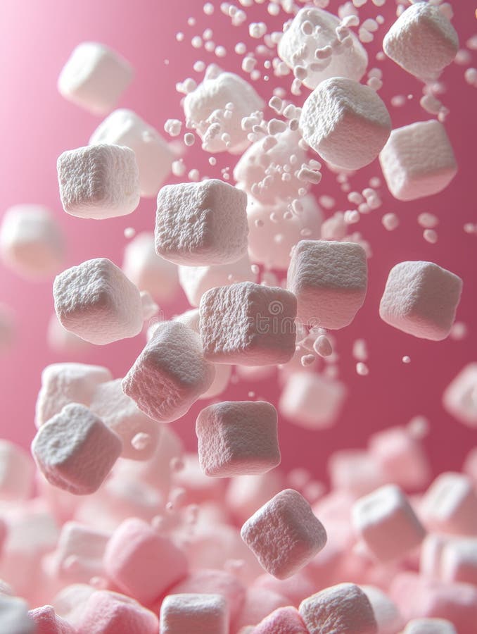 Floating Marshmallows on a Pink Background. Stock Image - Image of ...