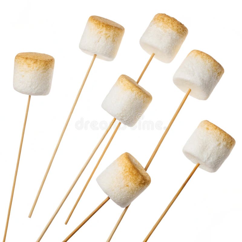 Floating Marshmallows on Sticks Isolated on White Background Stock ...