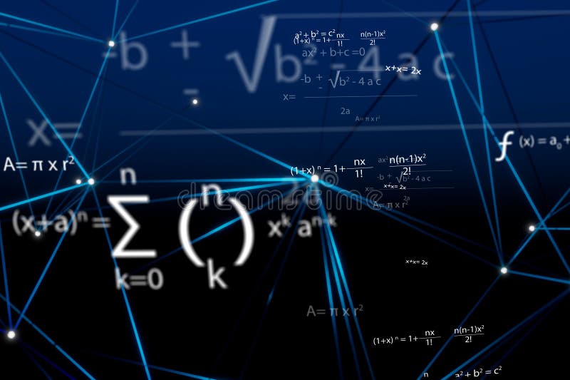 Floating Mathematical Formulas in Blue Space Accompanied by Plexus Network in Tridimenconal ...