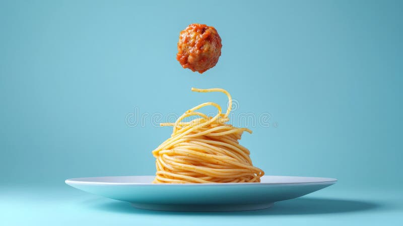 Floating Meatball Over a Mound of Spaghetti on a Minimalist Plate Stock ...